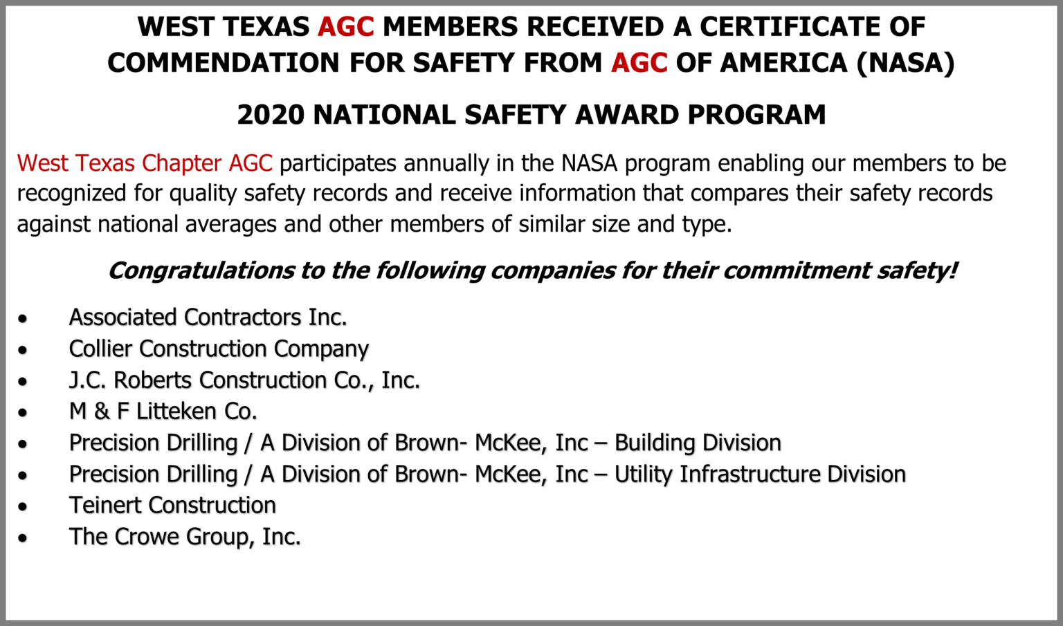 West Texas AGC - West Texas Chapter of Associated General Contractors